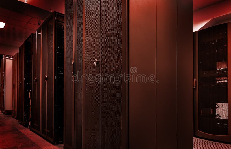 Blackout Concept. Emergency Failure Red Light in Data Center with ...