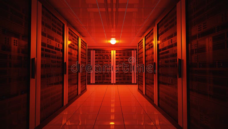 Blackout Concept. Emergency Failure Red Light in Data Center with ...