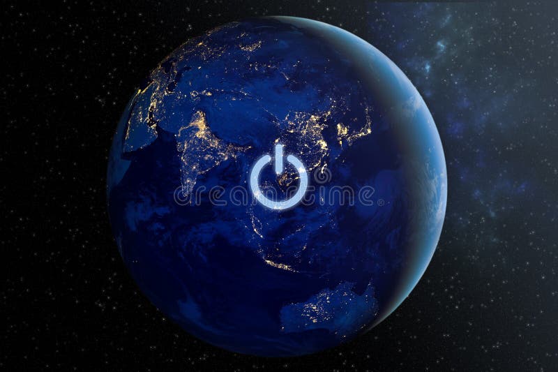 Blackout Concept with Power Button on Earth Planet Elements on this ...