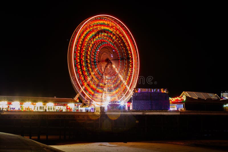 Blackpool Central Pier and Ferris Wheel at the Night, Lancashire, UK ...