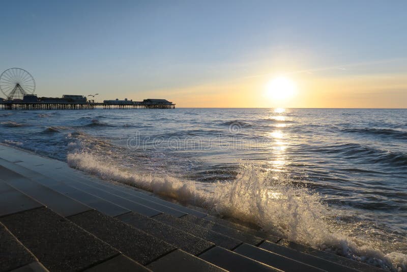 Blackpool Central Pier, Sunset Stock Photo - Image of february, tide ...