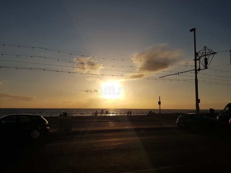 Blackpool at sunset. stock photo. Image of morning, horizon - 221332300
