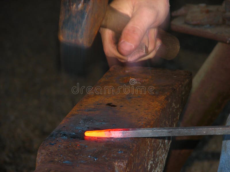 Blacksmith Hammering Hot Metal Stock Image - Image of forge, anvil ...