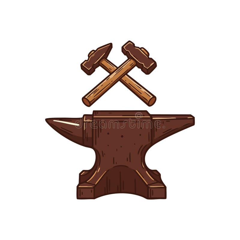 Blacksmith Anvil with Crossed Hammers Vector Illustration Tool Design ...