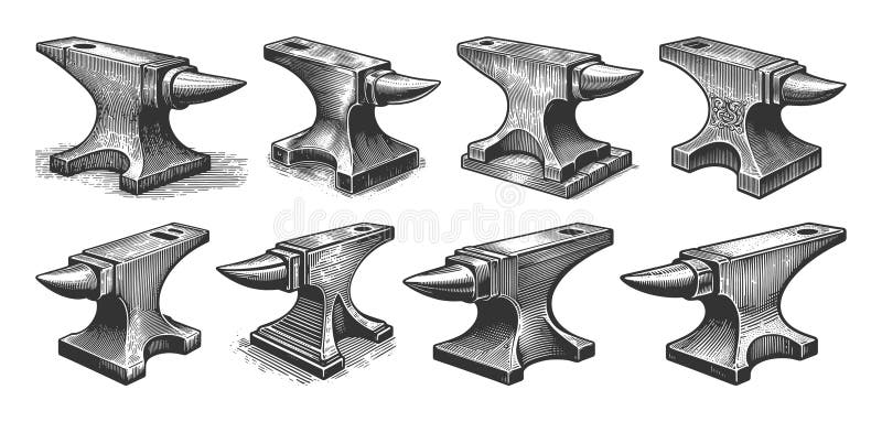 Blacksmith Anvils Engraving Set Vector Collection Stock Vector ...