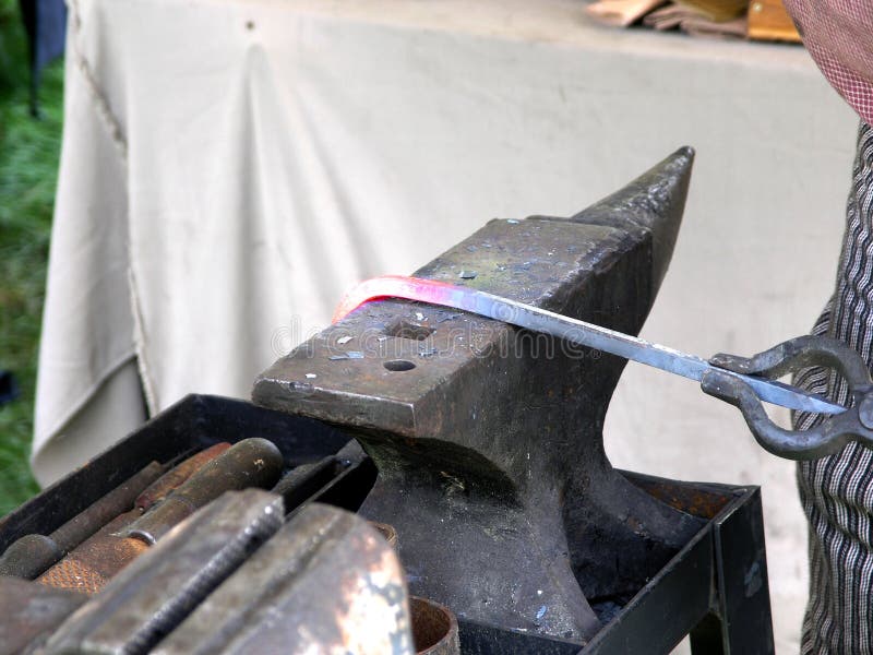 Blacksmith Bending Red Hot Iron Stock Image - Image of black, handwork ...