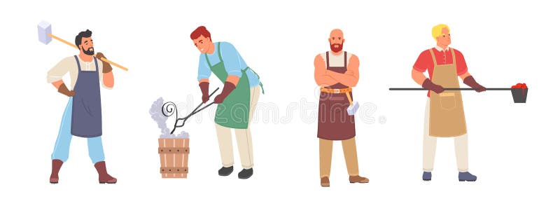 Blacksmith Character at Medieval Forge Vector Set Stock Illustration ...