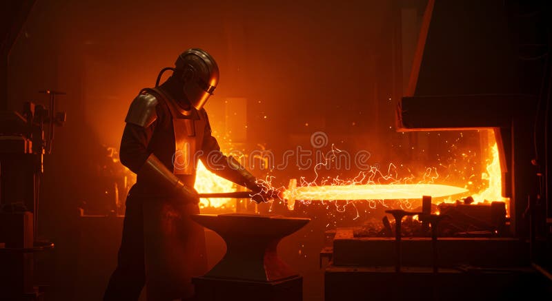 AI-Generated Blacksmith Forging a Sword Stock Photo - Image of anvil ...