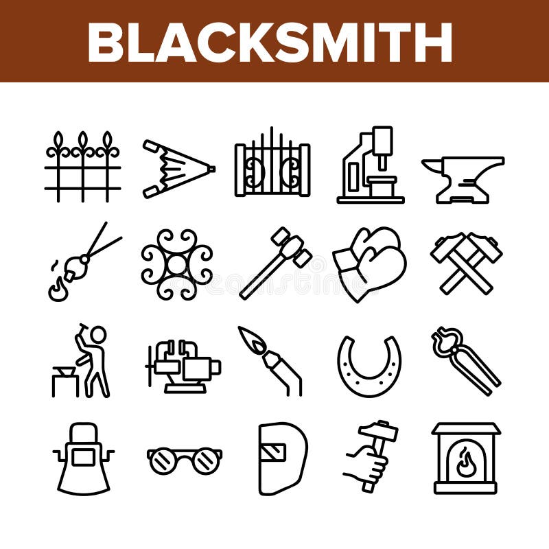 Blacksmith Collection Elements Icons Set Vector Stock Vector ...