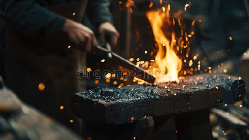 A Blacksmith is Crafting an Axe in a Workshop with Hot Metal in this ...