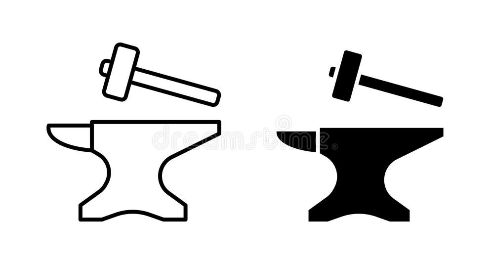 Blacksmith Crafting Vector Icon Set. Anvil and Hammer Symbol Stock ...
