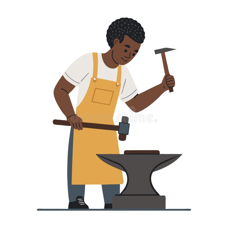 Blacksmith Creating Metalwork with Hammer and Anvil in Workshop ...
