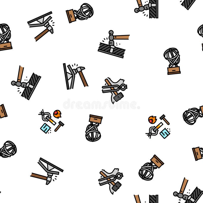 Blacksmith Forge Anvil Hammer Seamless Pattern Vector Stock ...
