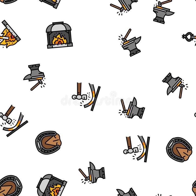 Blacksmith Forge Anvil Hammer Seamless Pattern Vector Stock ...
