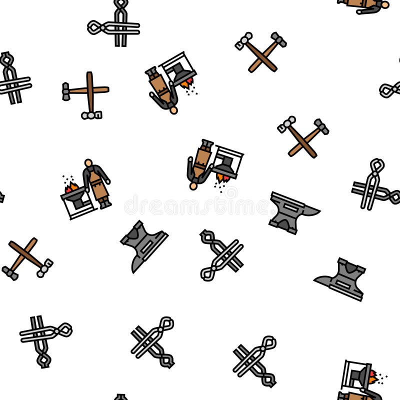 Blacksmith Forge Anvil Hammer Seamless Pattern Vector Stock Vector ...