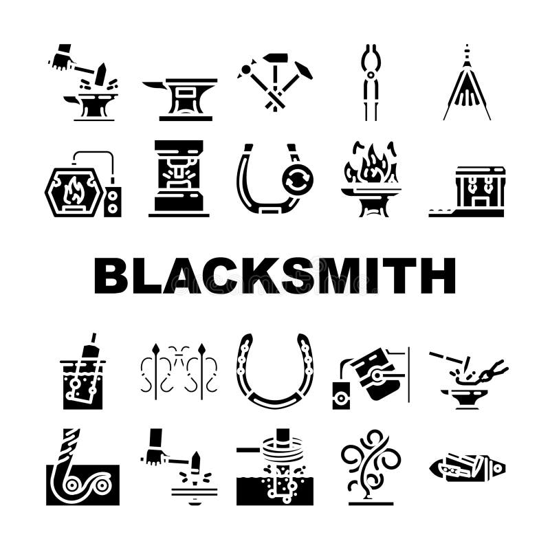 Blacksmith Forge Anvil Work Icons Set Vector Stock Vector ...