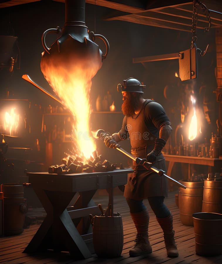 Blacksmith in Forge, Generative AI Illustration Stock Photo - Image of industry, vintage: 269253146