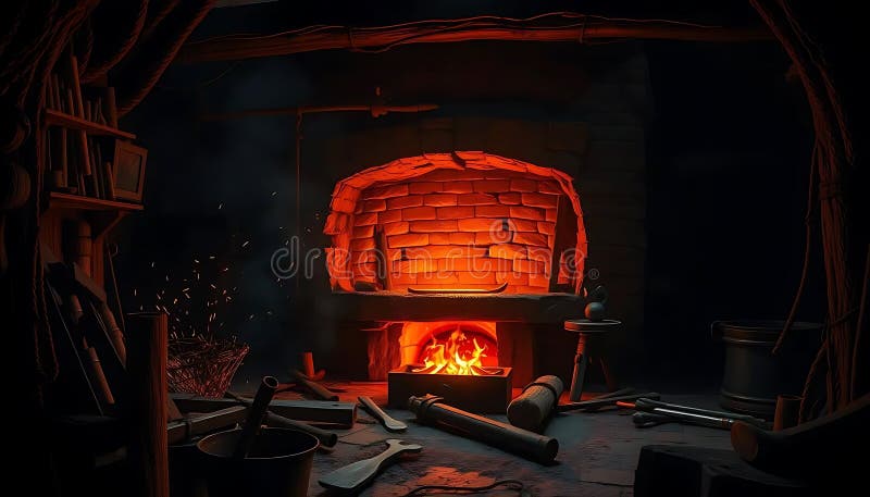 Blacksmith S Forge at Night Stock Illustration - Illustration of ...