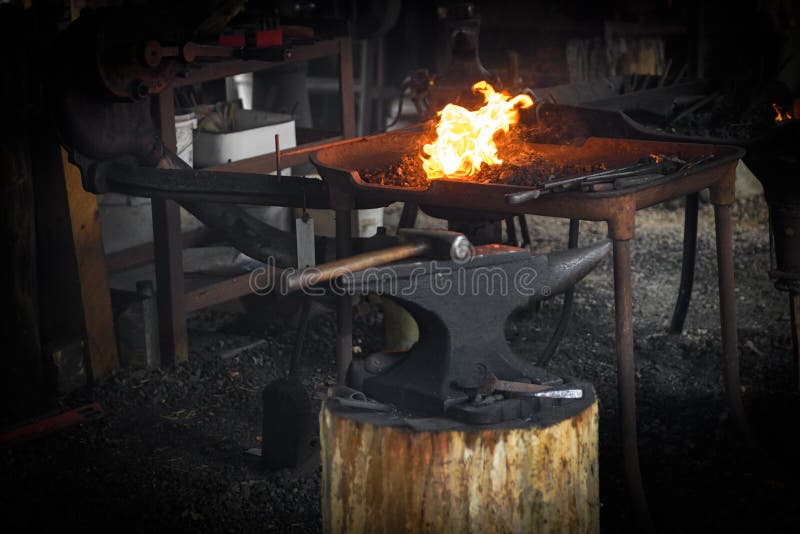 Blacksmith Forge and Tools stock image. Image of flame - 305706695