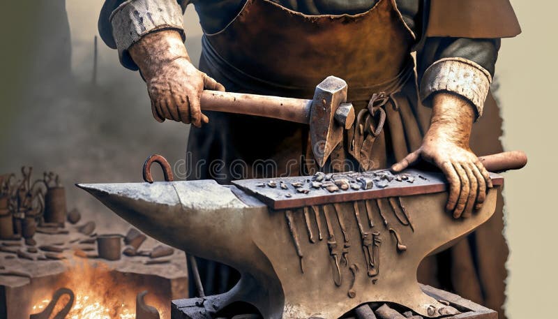 Blacksmith in Forge at Work Suitable As Background Stock Illustration ...