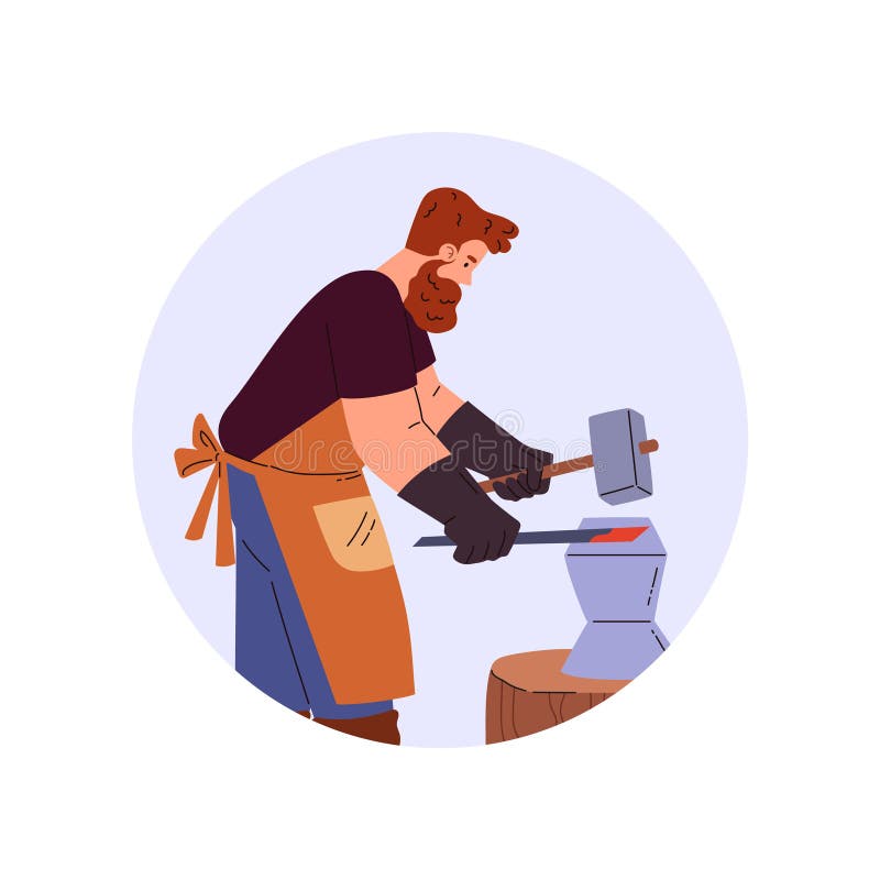 A Blacksmith Forges Iron with a Sledgehammer in a Round Frame. Ideal ...