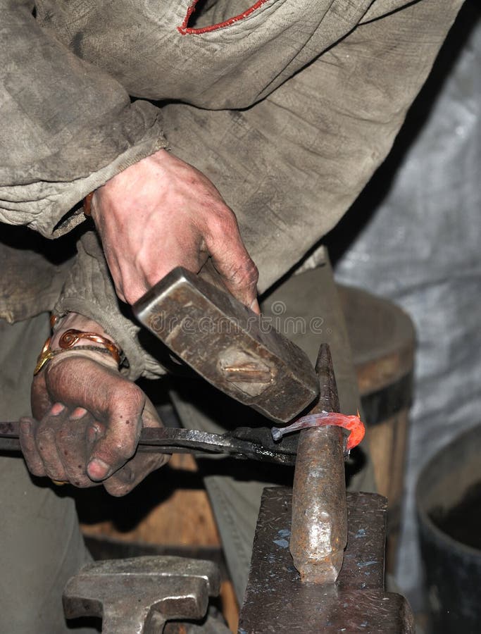 Blacksmith Forges a Red-hot Metal Hammer Stock Image - Image of melting ...