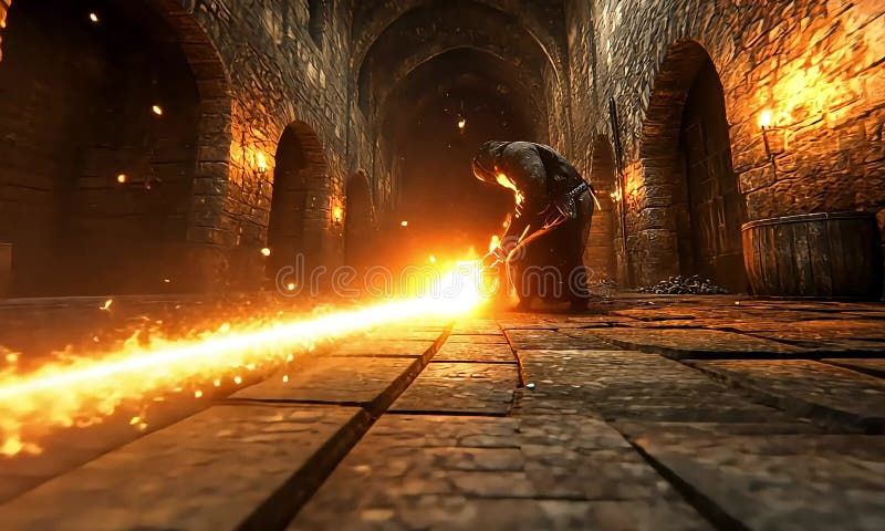 Blacksmith Forging Glowing Metal in Medieval Stone Cellar Stock Video ...