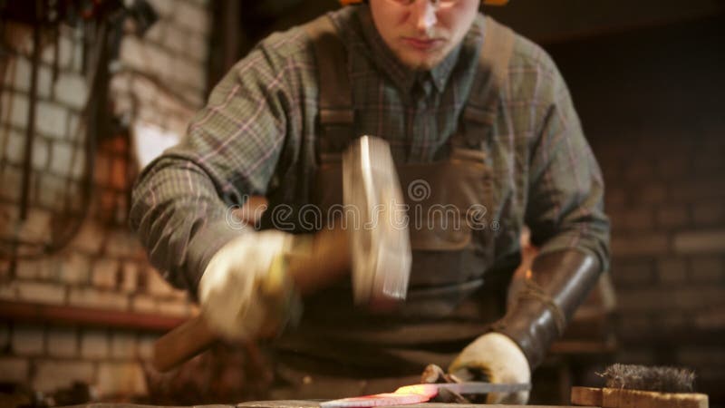 Blacksmith Forging a Knife in Workshop Stock Video - Video of skill ...