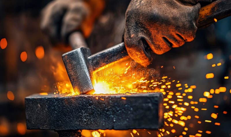 Blacksmith Forging Metal with Hammer and Anvil Stock Photo - Image of ...
