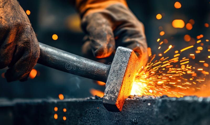Blacksmith Forging Metal with Hammer and Anvil Stock Photo - Image of ...