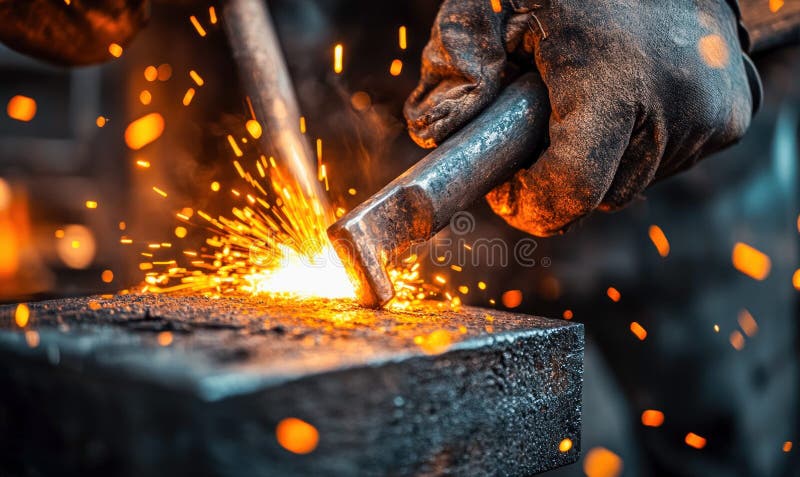 Blacksmith Forging Metal with Hammer and Anvil Stock Photo - Image of ...