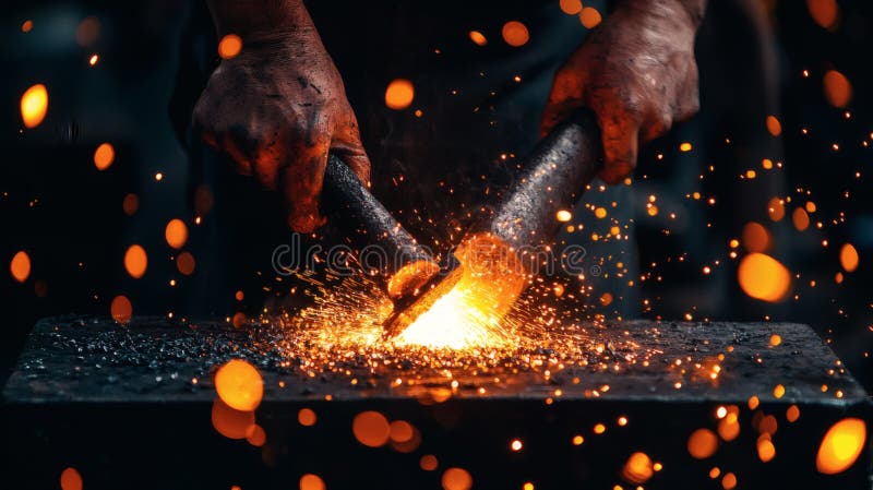 Blacksmith Forging Metal with Sparks Flying Stock Illustration ...