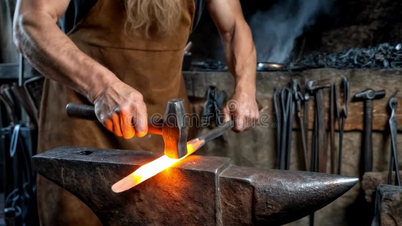 Blacksmith Forging a Viking Sword Using Ancient Techniques, Living ...