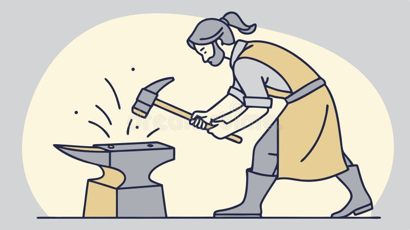 Blacksmith Hammering on Anvil Vector Illustration, Vector Design ...