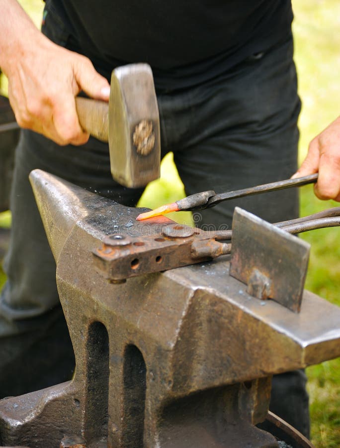 Blacksmith Hammering Hot Steel Stock Image - Image of forgeman ...