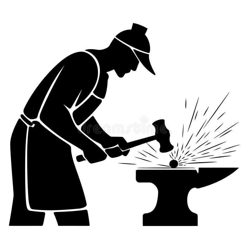 Blacksmith Hammering Silhouette Stock Illustration - Illustration of ...