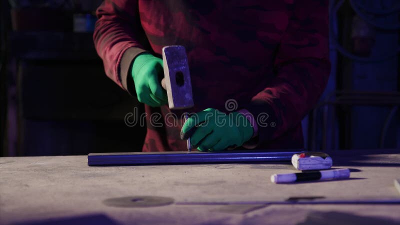 Blacksmith Hammers Making Notch with Punch on Metal Block Stock Video ...