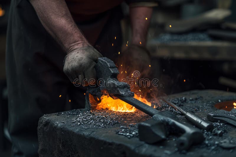 A Blacksmith is Crafting an Axe in a Workshop with Hot Metal in this ...