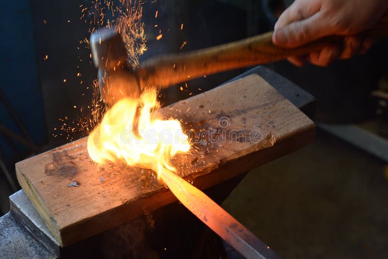Blacksmith in His Home Workshop Making Tools Stock Image - Image of ...