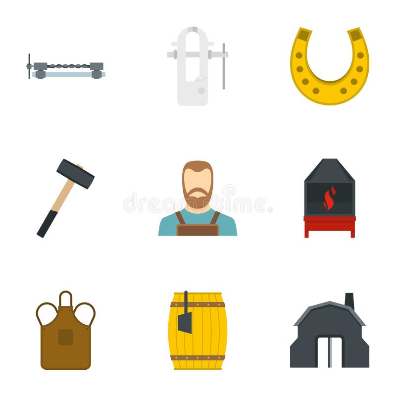 Blacksmith Icon Set, Flat Style Stock Vector - Illustration of house ...