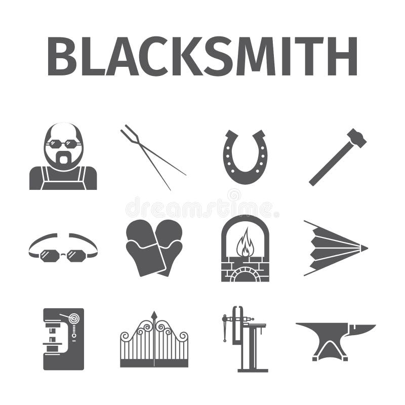 Blacksmith icons set. stock vector. Illustration of iron - 100094515