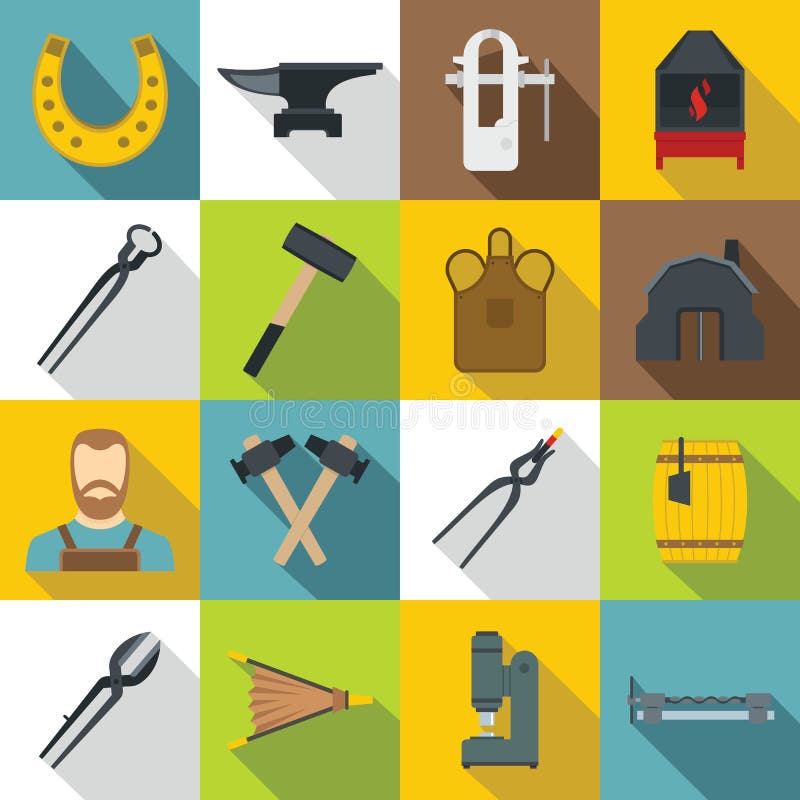 Blacksmith Icons Set, Flat Style Stock Vector - Illustration of ...