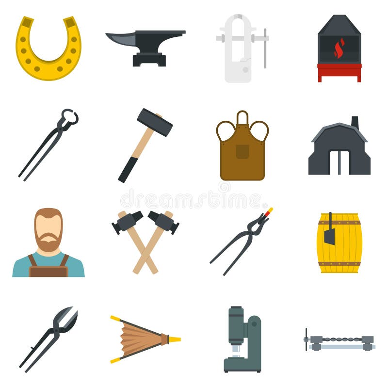 Blacksmith Icons Set in Flat Style Stock Vector - Illustration of isign, stainless: 90441201