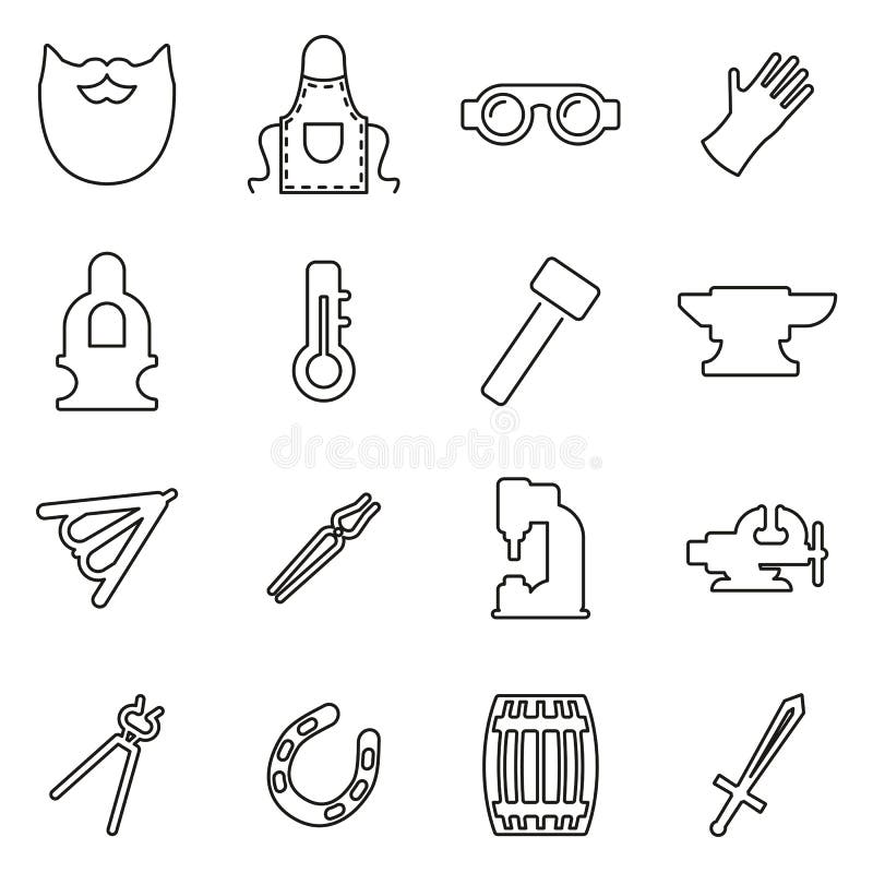Blacksmith Icons Thin Line Vector Illustration Set Stock Vector ...