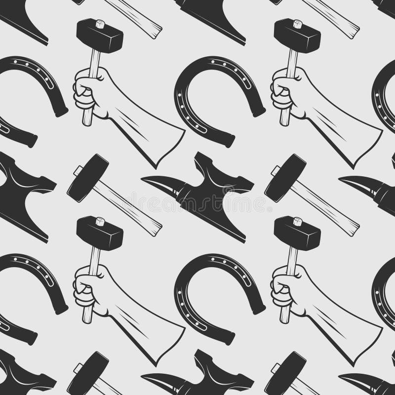 Blacksmith, Iron Works Seamless Pattern Stock Vector - Illustration of ...