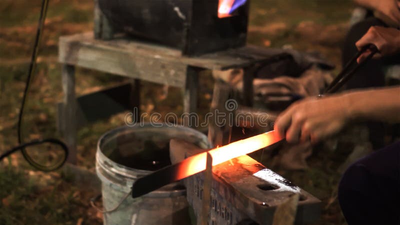 Thai Blacksmith or Metalsmith Use Stove Sword Forge Making Ancient Iron ...