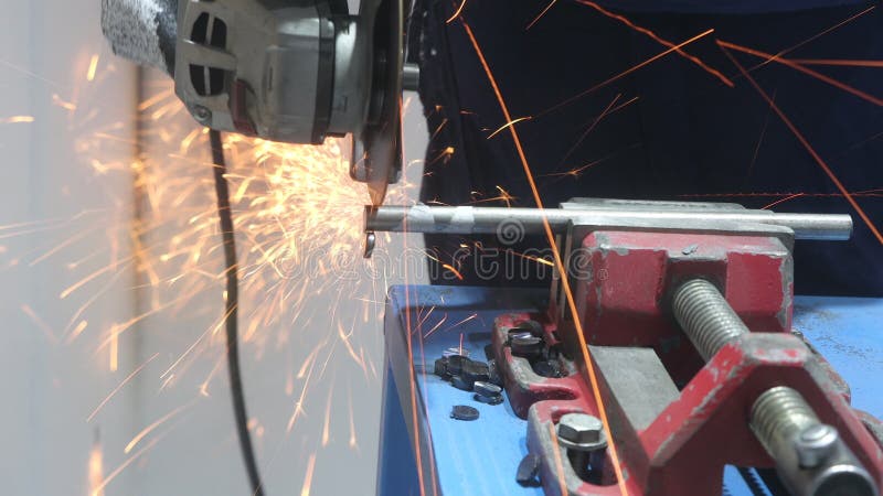 Blacksmith Man Cuts Iron with Hand Iron Cutting Machine Stock Footage ...