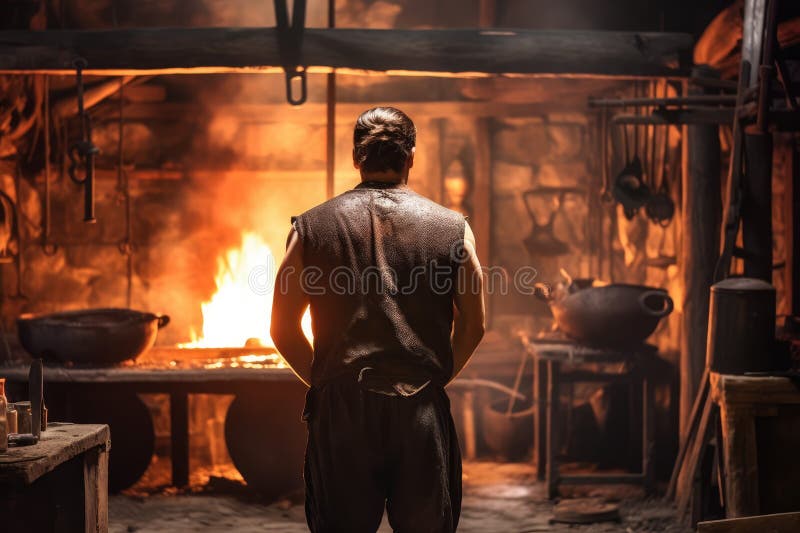 Blacksmith Man Fire Work Forge. Generate Ai Stock Illustration - Illustration of anvil, craft ...