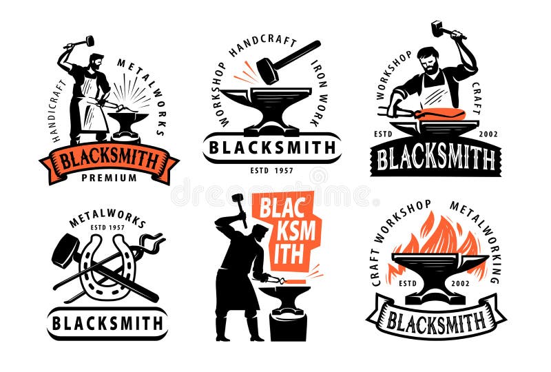 Blacksmith and Metalworks Badge Set. Labels Blacksmith and Workshop ...
