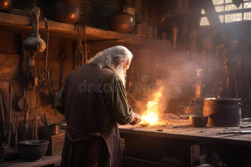 Blacksmith Old Man Work Forge. Generate Ai Stock Illustration ...